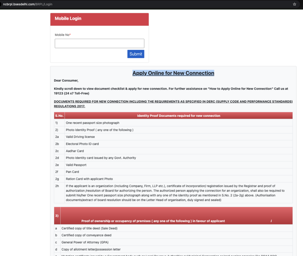 BSES Apply Online For New Connection